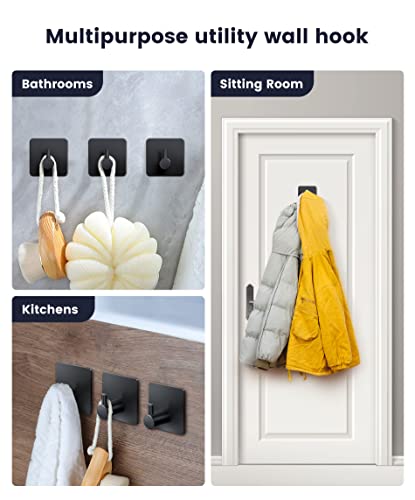 xdgeLoad Adhesive Hooks Black Matte Towel Hooks 4 Packs, Heavy Duty Waterproof Stainless Steel Wall Hooks, Stick on Hooks for Hanging Coat/Hat/Towel/Bathrobe/Key