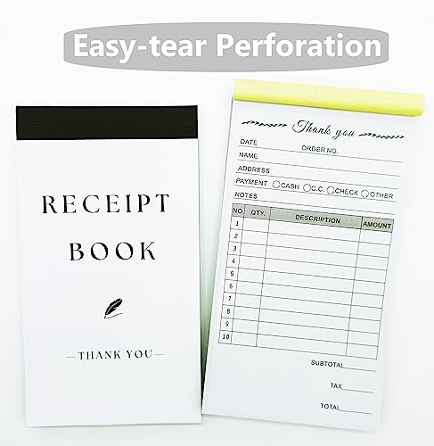 Thank You Receipt Book for Small Businesses 4x7 inches 2-Part Carbonless White Yellow 50 Sets 100 Sheets per Book with Wrap Around Cover Blank Signature Stamp Section (1 Black)