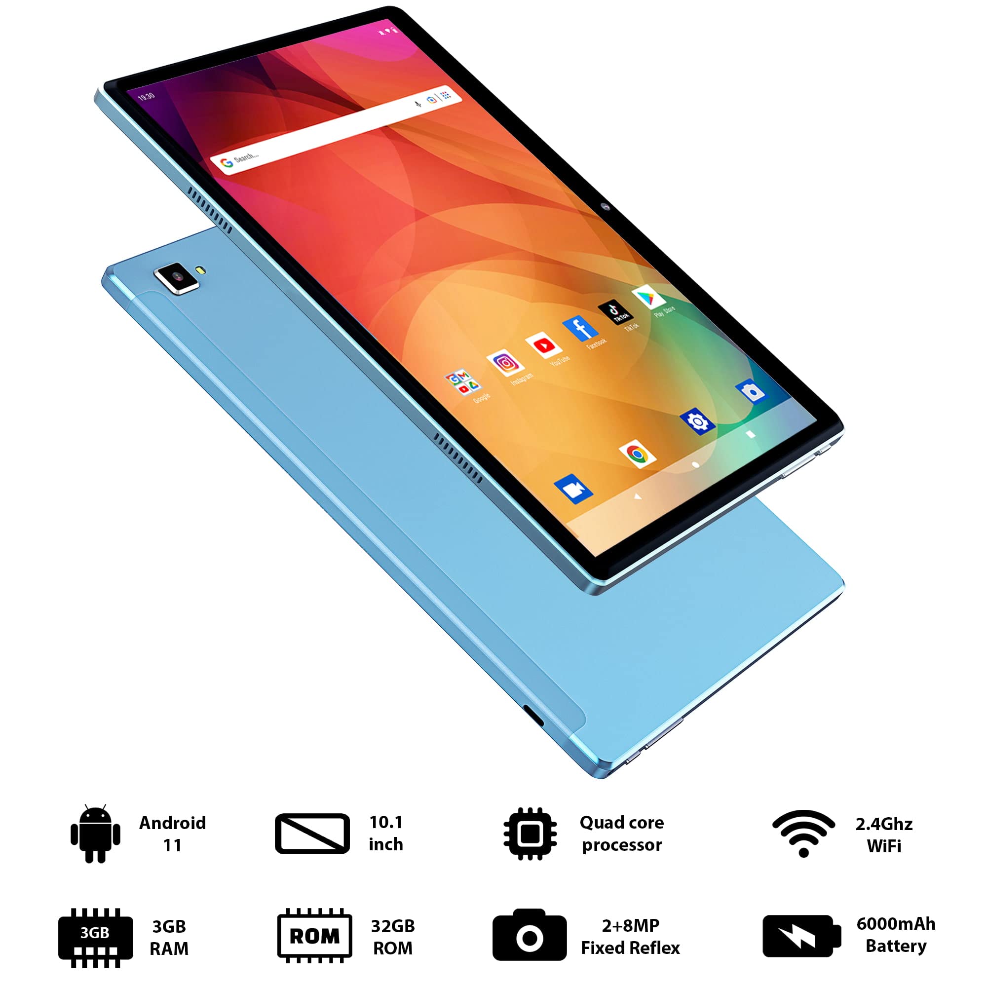SIMPLORI Android 11 Tablet 10 Inch | Quad Core | 4GB RAM 64GB ROM (128GB Expandable) | 2+8MP Camera | 6000 mAh Battery | with Case