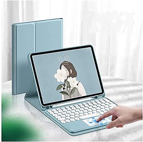 QIYIBOCASE Trackpad Keyboard case for iPad 10th Generation 2022, Folio Smart Cover with Pencil Holder, Round Key Magnetically Detachable Touchpad Keyboard for 10.9 inch iPad 10 (Blue)