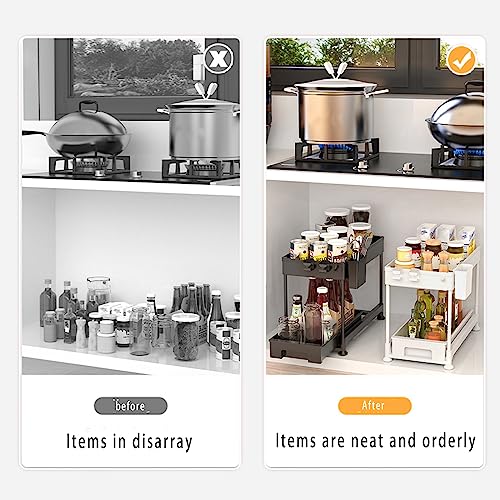 SZIPJAMP Under Sink Organizers and Storage 2 Tier Slide Out Kitchen Cabinet Organizer Sturdy Metal Storage Rack White Matte Kitchen Shelf for Countertop