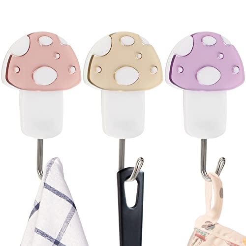 STOBAZA 3 PCS Decorative Wall Hooks Mushroom Wall Hooks Adhesive Sticky Hooks for Bedroom Bathroom Door Wall Shower Ball Hat Coat