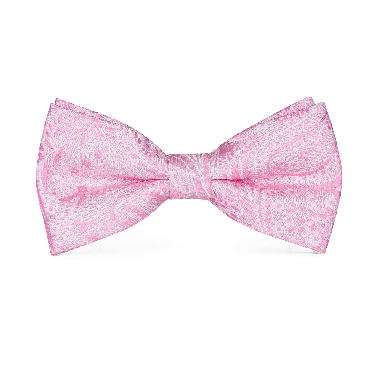 Hi-Tie Pink Paisley Bow Ties For Men Wedding Woven Silk Classic Pretied Bowtie and Pocket Square Cufflinks Set