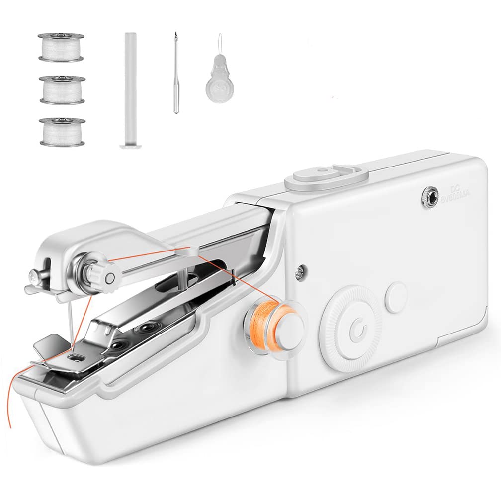 Handheld Sewing Machine Practical Sewing Tool,Mini Sewing Machine for Quick Stitching,Portable Sewing Machine Suitable for Home,Travel and DIY,Electric Handheld Sewing Machine for Beginners,White