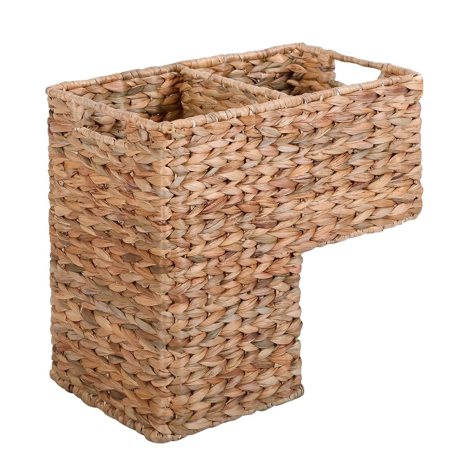 Synovana Stair Basket Water Hyacinth Storage Basket Handwoven Wicker Storage Basket Rattan Storage Organizer for Bedroom Living Room Laundry Room