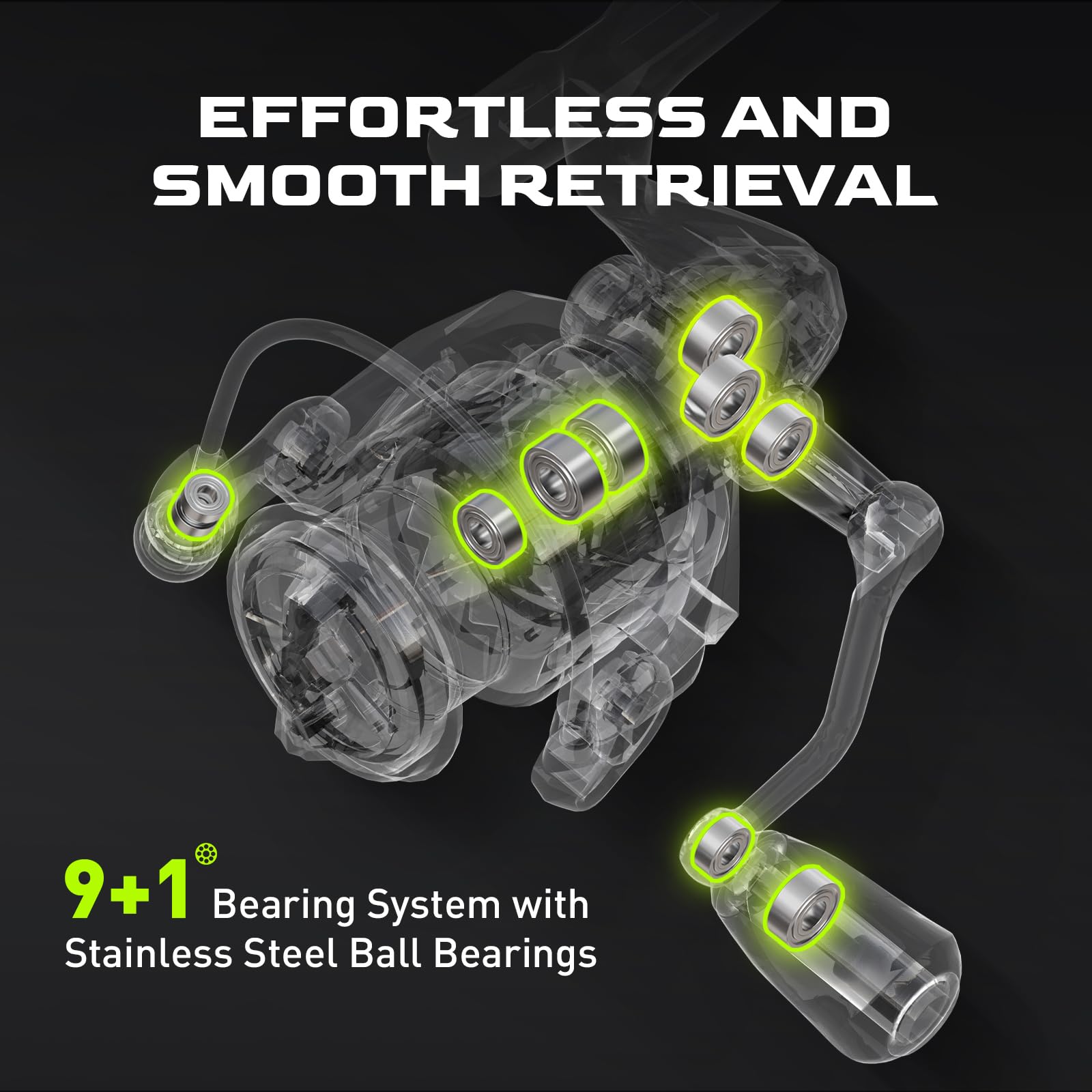 HANDING M1 Spinning Reel, Freshwater Fishing Reels Spinning, 9+1 Ball Bearings, 26.5LBs Max Drag, 5.2:1 Gear Ratio, Graphite Frame, CNC Aluminum Spool, 500 to 5000 Series, Handle Interchangeable