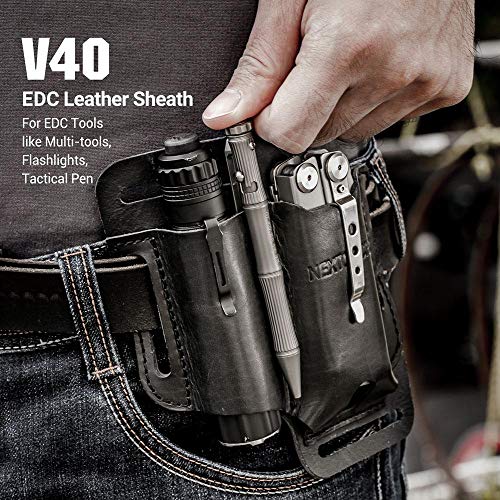 NEXTORCH EDC Leather Sheath, Multitools Sheath,Knife Belt Sheath/Leather Flashlight Holster/EDC Pocket Organizer Sheath for men, FLashlight Sheath for Knives/Flashlights/Tactical Pens/Tools