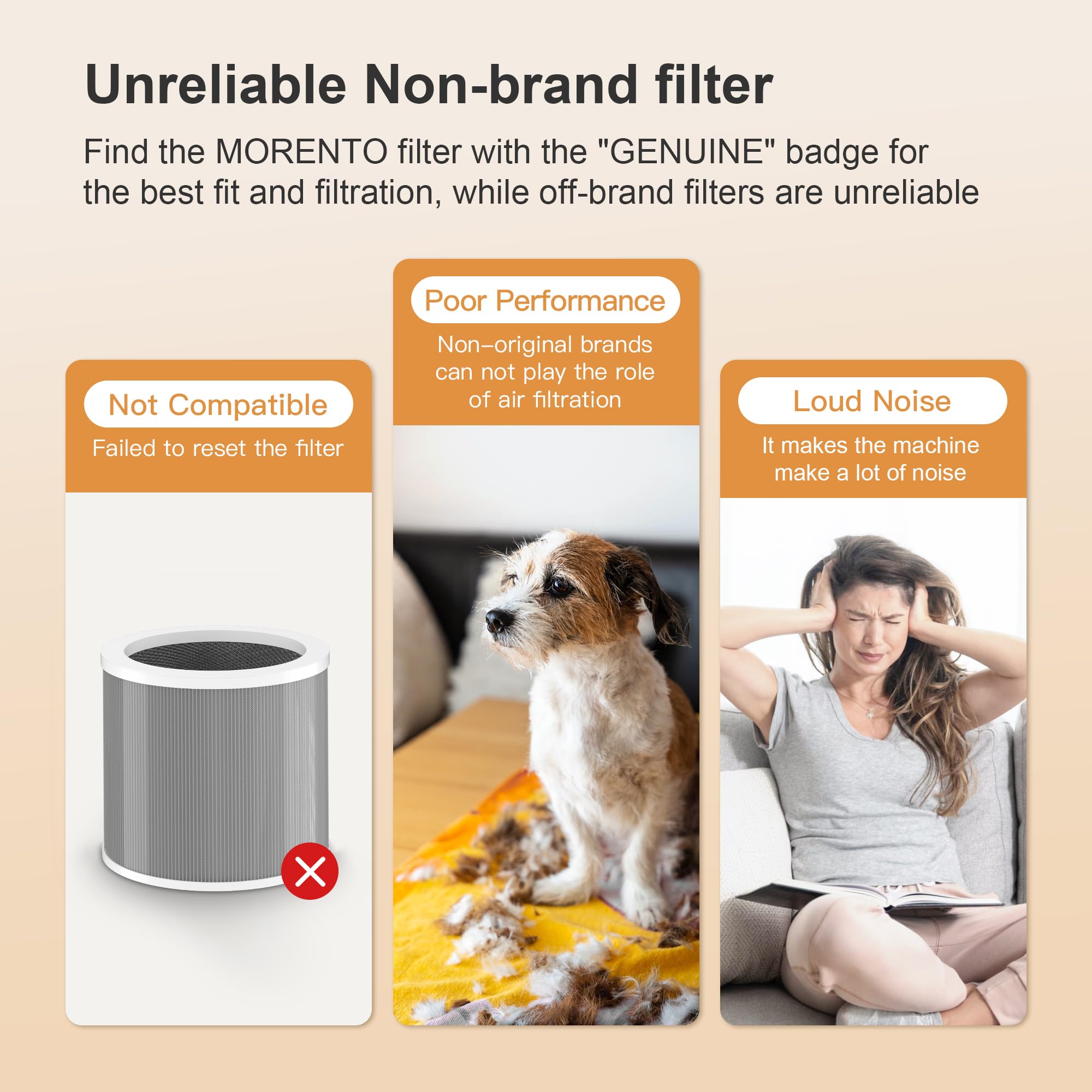 MORENTO HY1800 Genuine Air Purifier Replacement Filter, Ture HEPA Filter for HY1800 Air Purifier, Efficiency Activated Carbon, 1 Pack, Smoke Version