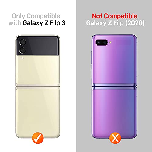Qoosan Galaxy Z Flip 3 5G Case (2021) Pattern Leather Cover with Card Holder Wallet Hinge Protector Bling Metal Chain Wrist Strap Protective Phone case for Women, Navy Blue