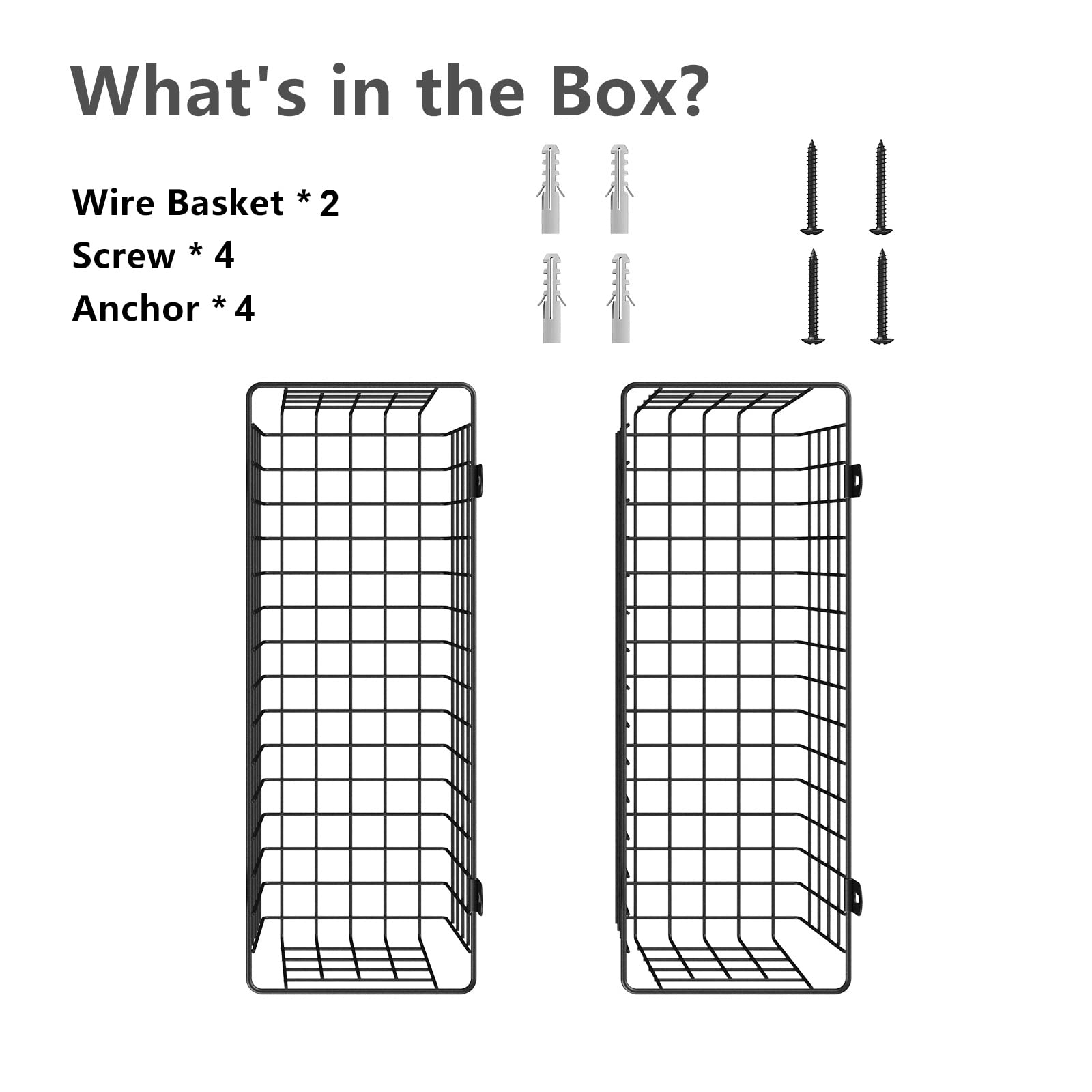 MaraFansie [Extra Large] Wire Basket 2-Pack Hanging Wall Organizer Cabinet Storage Basket Wall Mounted Shelves Rustic Farmhouse Decor for Home Kitchen Bathroom, BLACK