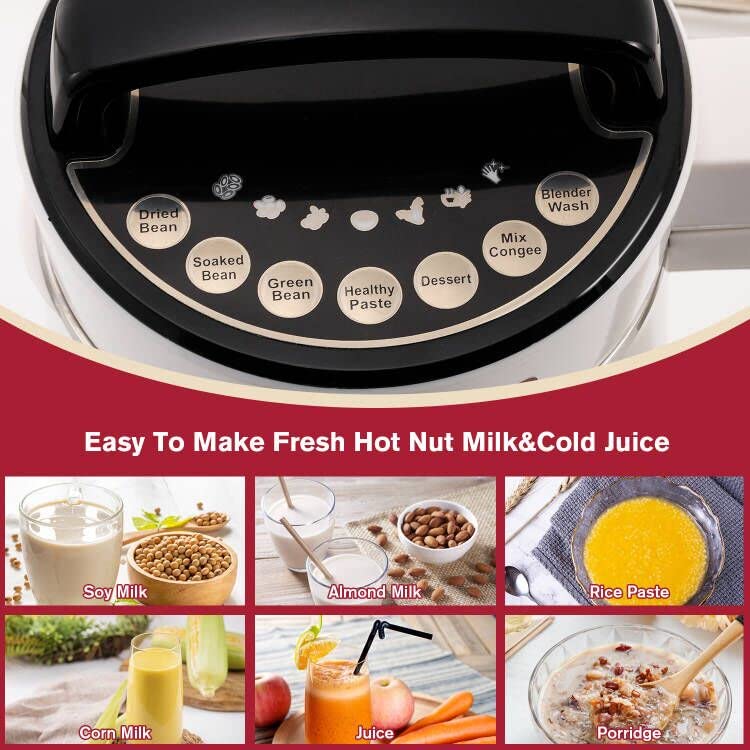 LANUEVA Soy Milk Maker Machine 1.3L/44OZ, 8 In 1 Nut Milk Maker for Dry Wet Soybean, Almond Milk, Vegan Nut Milk, Oat Milk, Smoothies, Porridge, Paste, Juice, Self-Cleaning, Include Recipe, 110V