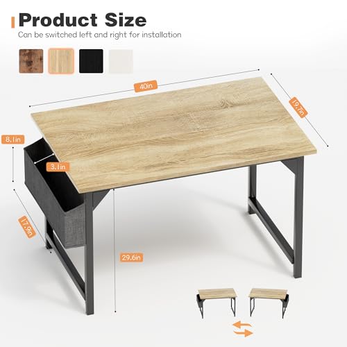 Shahoo 40 Inch Computer Desk, Wood Modern Simple PC Home Office Table for Small Spaces with Storage Bag and Headphone Hook for Home, Office, Study, Writing, Nature