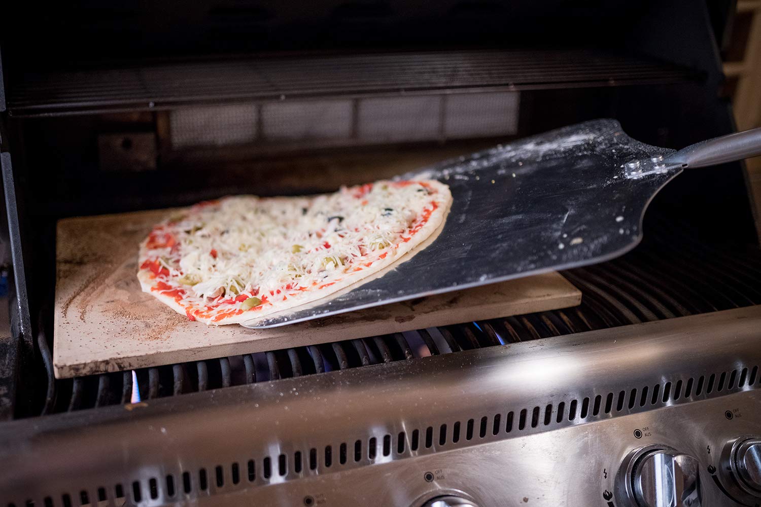 Perforated Pizza Peel, Professional 12 x 14 Inch Paddle Anodized Aluminum Turning Peel with detachable wood handle for Home Made Pizza By Q's INN.