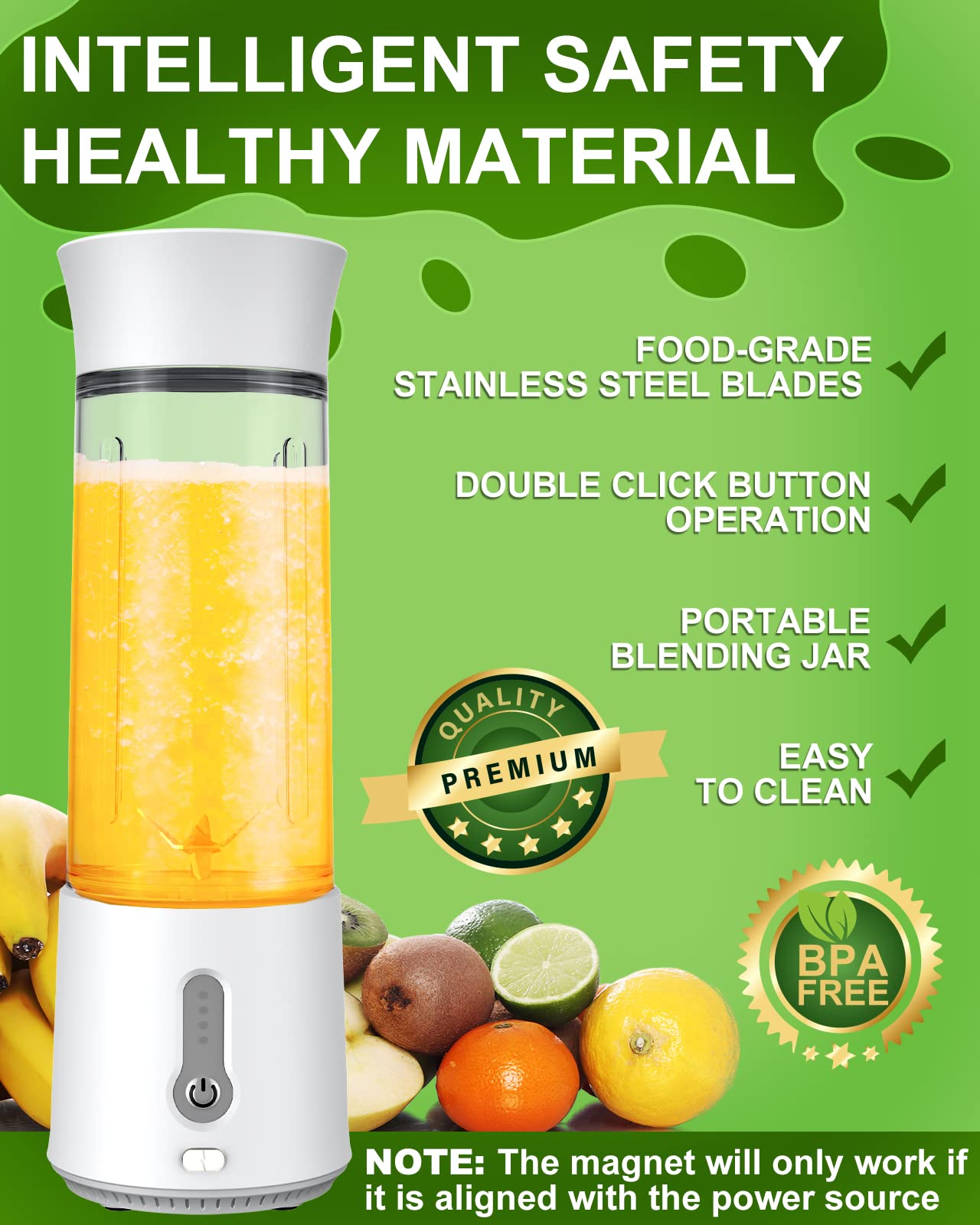 Portable Blender, Portable Blender for Shakes and Smoothies, Personal Size Blender for Shakes and Smoothies with 6 Blades, 17 Oz USB Rechargeable Mini Blender shake Smoothie for Kitchen/Travel/Gym