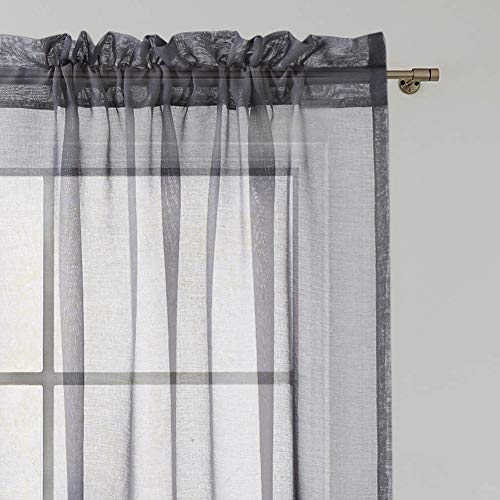 Haperlare Sheer Curtain Tiers,Linen Look Textured Kitchen Tier Curtains Cafe Curtains, Rod Pocket Tailored Half Window Semitransparent Voile Panel Drapes - 27" W x 36" L, Grey, Set of 2