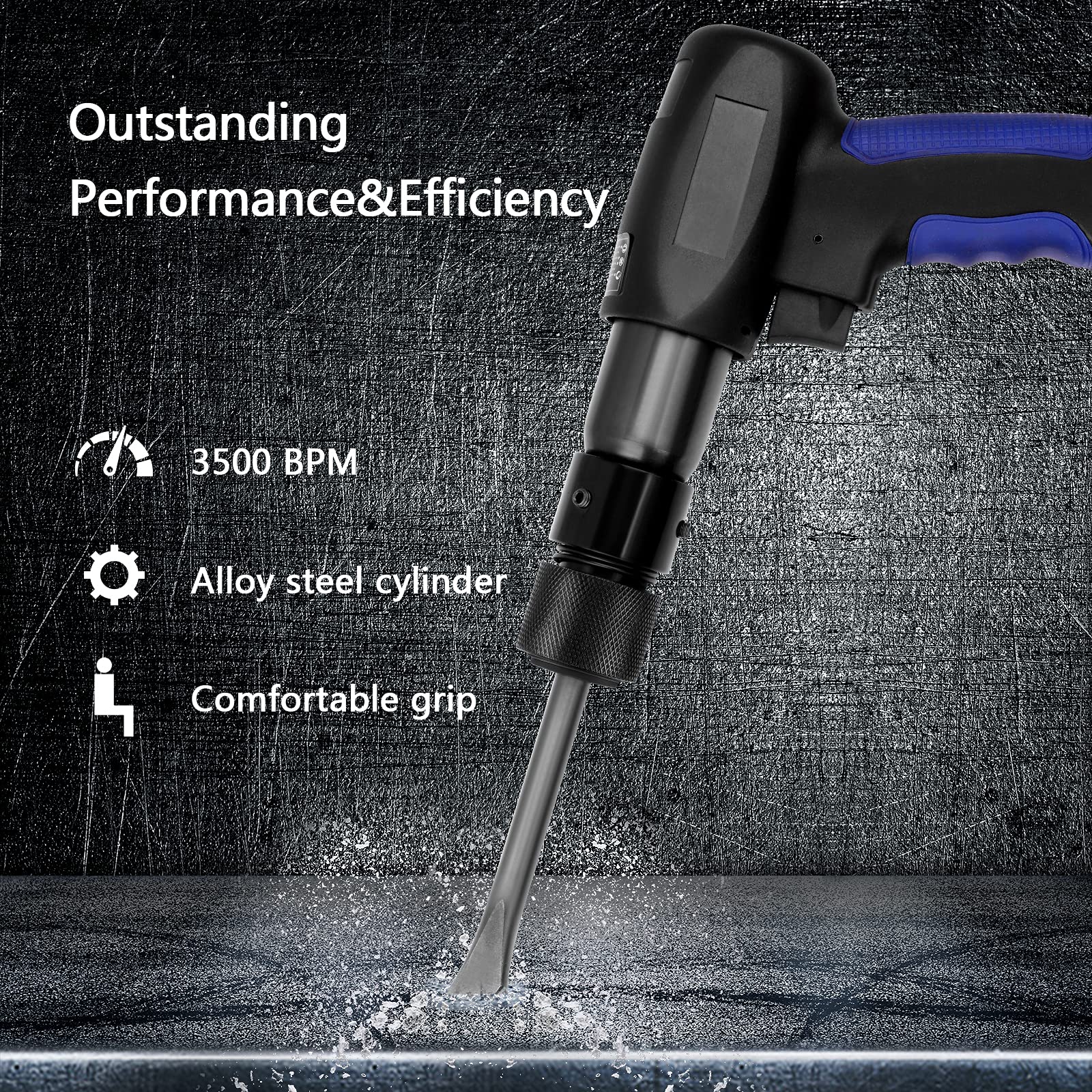 YON.SOU. 13-piece Air Hammer Set with 5pcs Chisels, Quick Change Retainer and Spring Retainer, 3500BPM Air Chisel Hammer with Rubber Sleeve Handle, Heavy Duty Air Hammer Kit