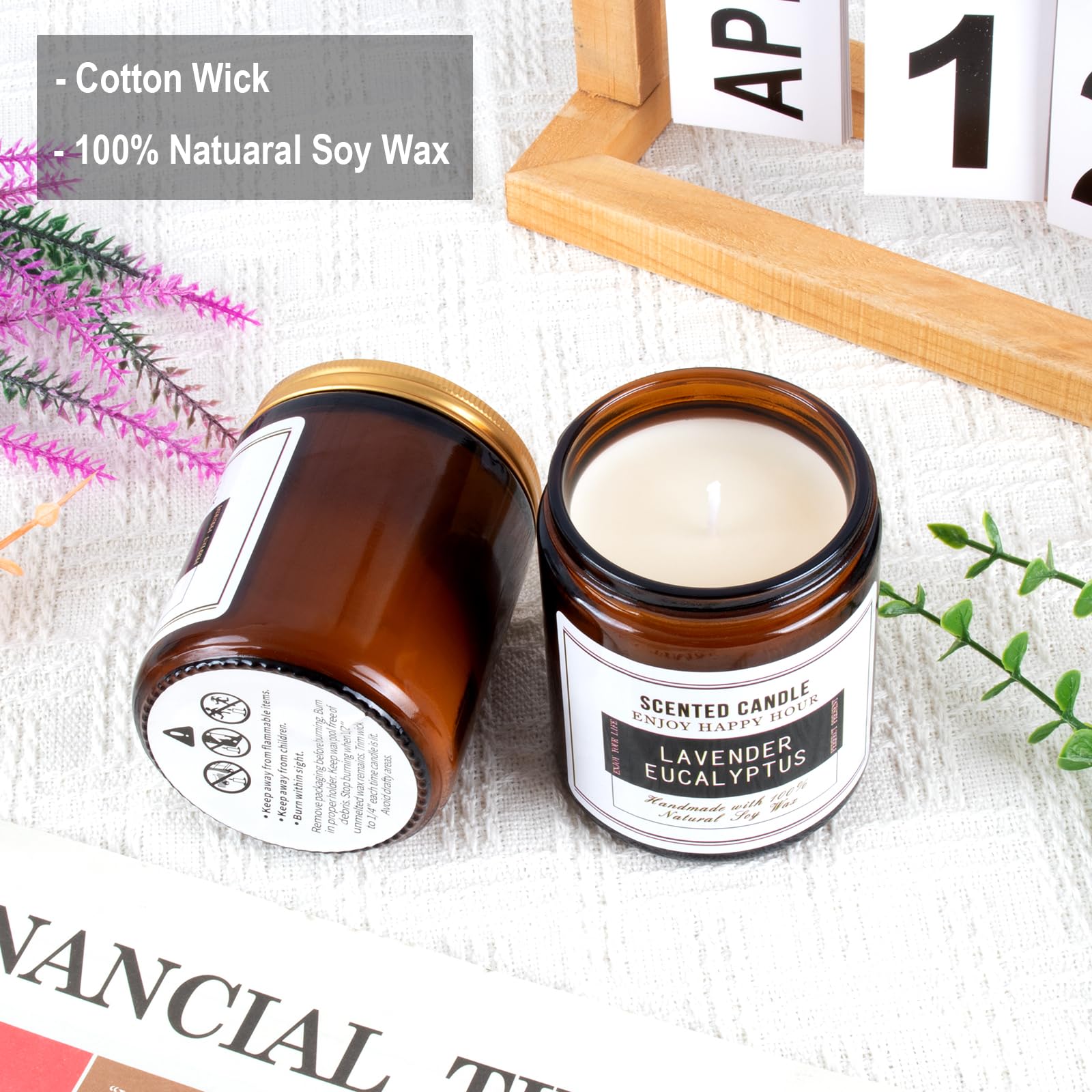 Premium Eucalyptus & Lavender Scented Candles - Soy Wax Candles | Aromatherapy Candles for Stress Relief, Meditation, Yoga, Relaxing, SPA | Natural Jar Candles for Home Men Women Office
