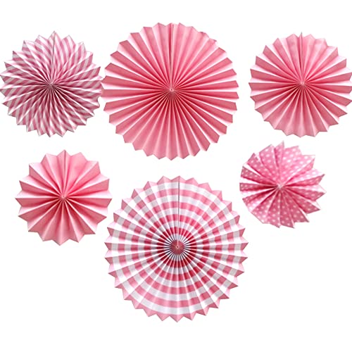 Ruidee 6 PCS Paper Fan Decorations ,Hanging Paper Fans Decorations with Colorful Paper Fans,Rainbow Hanging Paper Fans for Party Decorations Festival Carnival Birthday Party (Pink)