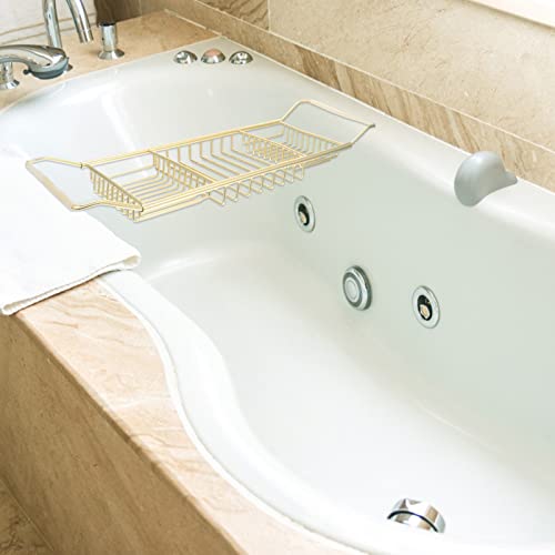 STOBOK Bathtub Tray Expandable Stainless Steel Over Bath Tub Racks Bathroom Shelf Organizer for Home Gold