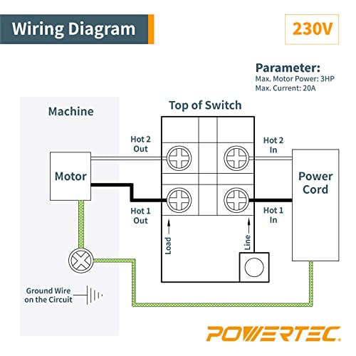 POWERTEC 71651 110/220V Paddle Switch with Screws for Gang Box Installation, fits Table Saw, Router Table, Drill Press, Bench Saw, Band Saw