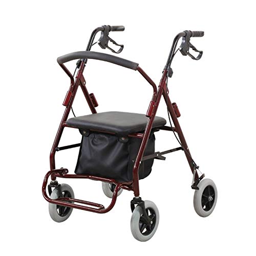 Rollator Walker Wheelchair - 2 in 1 Rolling Walker Transport Chair for Seniors - Folding Walking Aid with Seat - Supports 100kg/220lbs(Colour: Red)