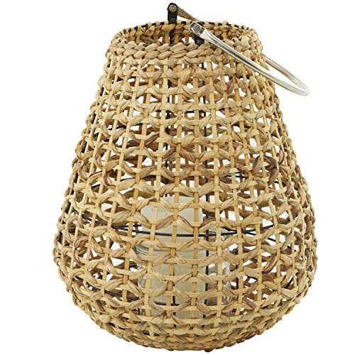 The Novogratz Metal Handmade Decorative Candle Lantern with Glass Holder and Handle, 13" x 13" x 16", Brown