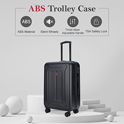 Widfre Luggage Sets 3 Pieces Carry on Suitcase Hardshell Lightweight Travel with Double Spinner Wheels Locks TSA Approved (Black)