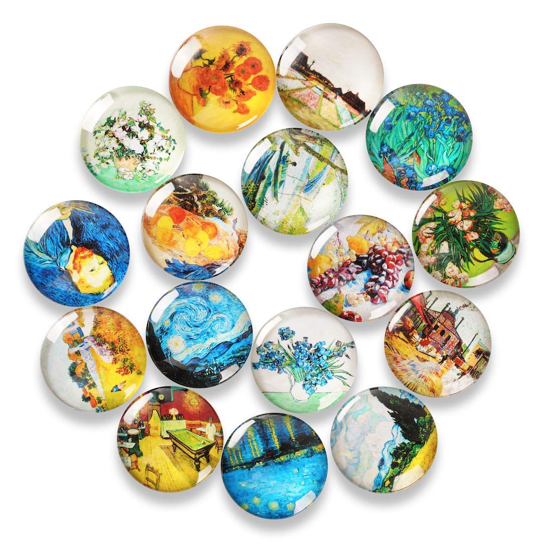 Mienno 16 Pack Van Gogh Refrigerator Magnets, Crystal Glass Magnets, Van Gogh Decorative Fridge Magnets, Homewarming Gift, Home Decoration Gift with Gift Packaging Box (Kraft Gift Box)