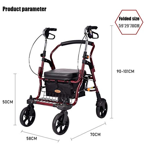 Rollator Wheelchair Hybrid, Rollators 4 Wheel with Seat Folding, Rollator with Seat and Basket, Rollator Walker for Elderly Foldable, 2 in 1 Rollator and Transit Chair, Red Rollator