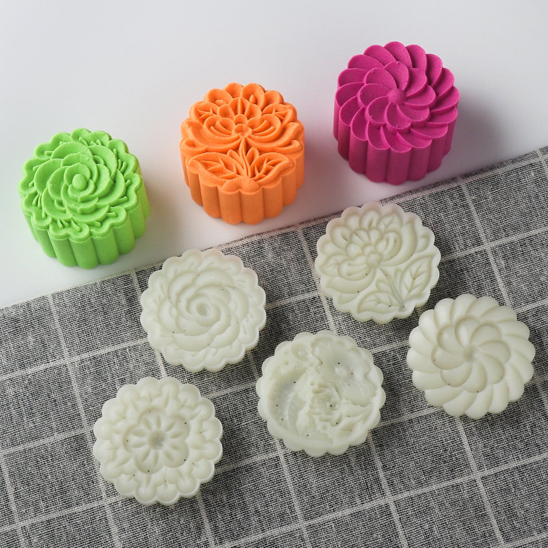Moon Cake Mold Set Chinese Mid-autumn Festival 5pcs 35g Cookie Stamps + 5pcs 83g Cookie Press Mooncake Mold, Thickness Adjustable DIY Decoration Hand Press Cutter Cake Mold