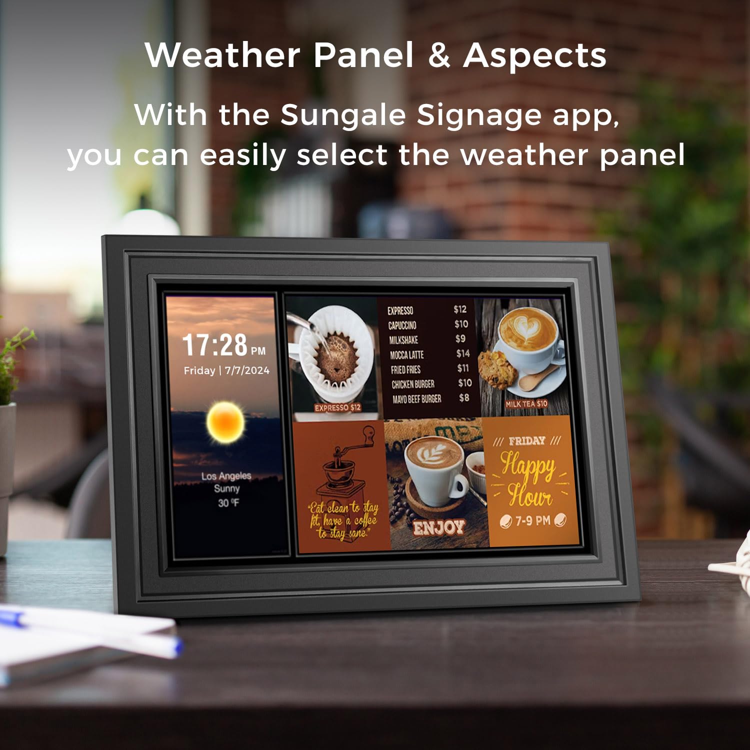 Sungale CPF1068+ Upgraded 10.1" Digital Signage, Faster Hardware, New Frame Design, Auto-Rotate, 16GB, APP Control, Horizontal/Vertical, Wall/Desk Mount, Promote Business, Products, Services, Events