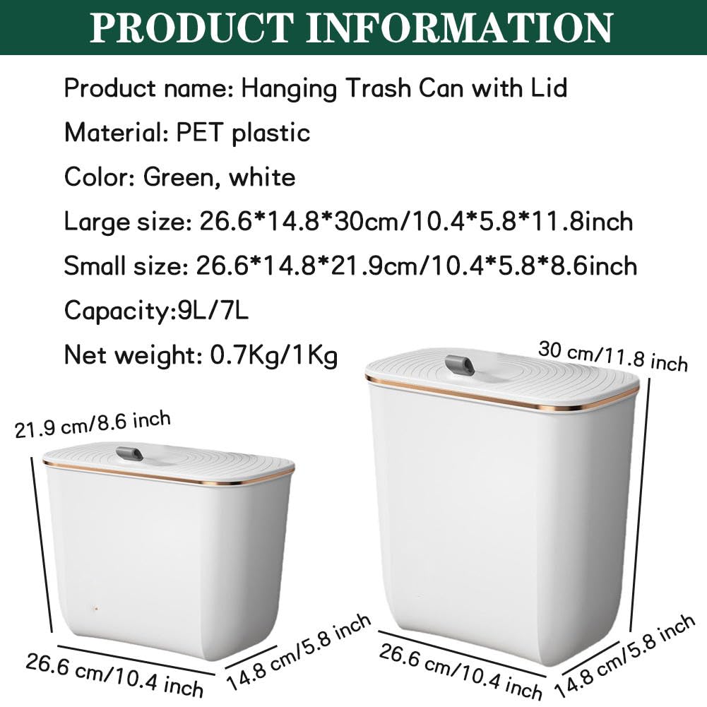 VINGAA Kitchen Trash Can,Compost Trash Can,Hanging Trash Can for Kitchen Cabinet Door,Plastic Hanging Trash Can with Lid,Large Capacity Wall Mounted Trash Can,for Counter Top or Under Sink