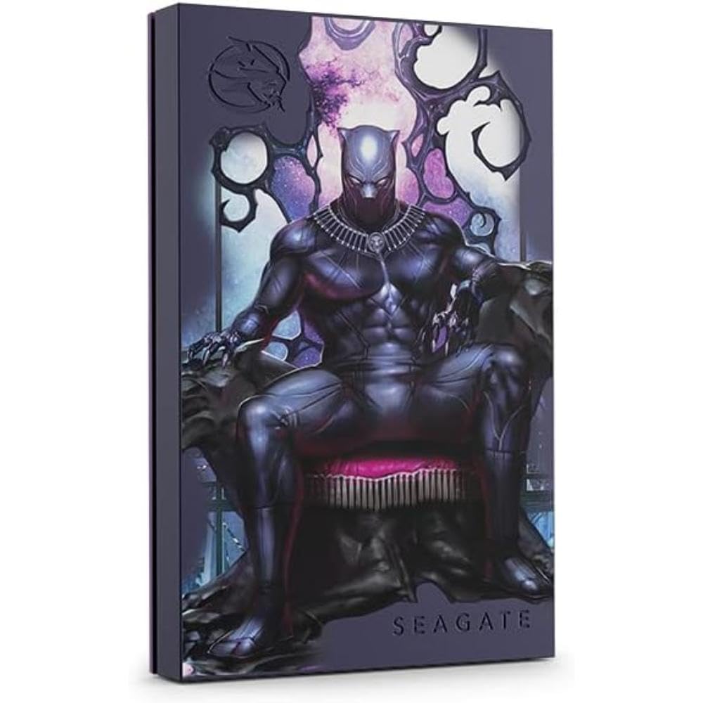 Seagate Black Panther King of Wakanda SE FireCuda External HDD - USB 3.2, Customizable RGB LED Magenta, Works with PC, Mac, Playstation, and Xbox, 1-yr Rescue Services (STLX2000400)