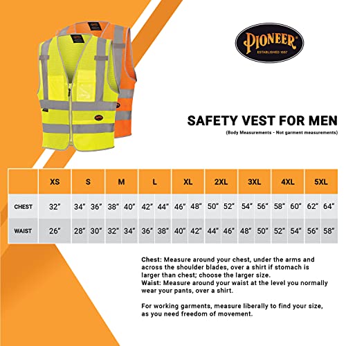 Pioneer Safety Vest for Men β Hi Vis Reflective Mesh Neon with 8 Pockets, Zipper Closure for Construction, Traffic, Security Work β Orange, Yellow/Green, V1025260U
