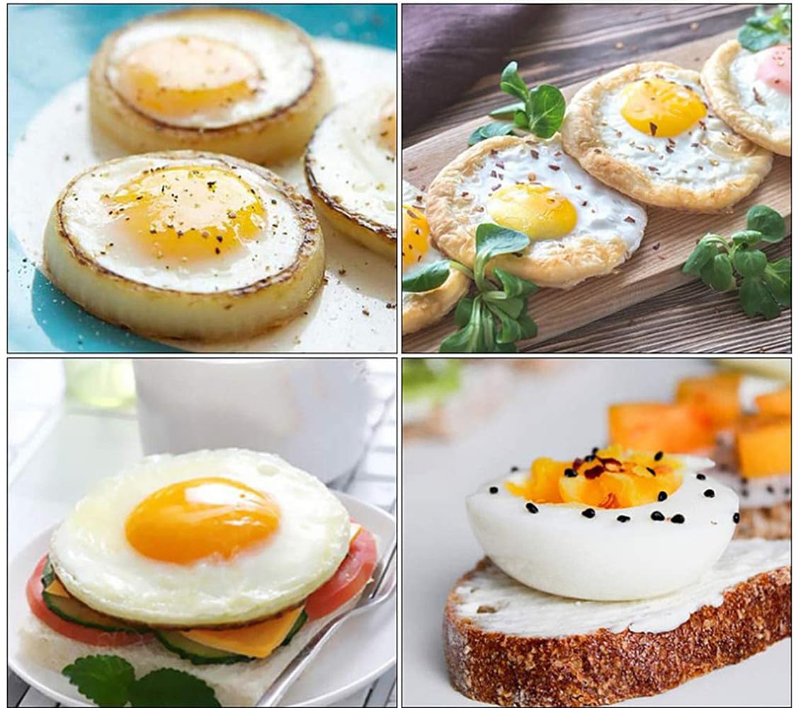 QRZLP Egg Ring, 6PCS 3" Non Stick Stainless Steel Egg Mold Omelet, Professional Pancake Mold Ring with Handle for Breakfast, Mini Pancakes, and Fried Eggs.