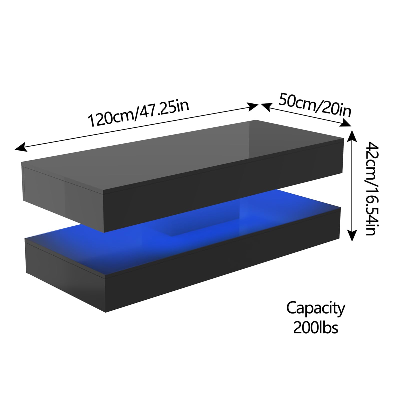Uspeedy 47.3IN High Glossy LED Coffee Table,APP LED Lights,Black/White, Modern Furniture for Living Room (White)
