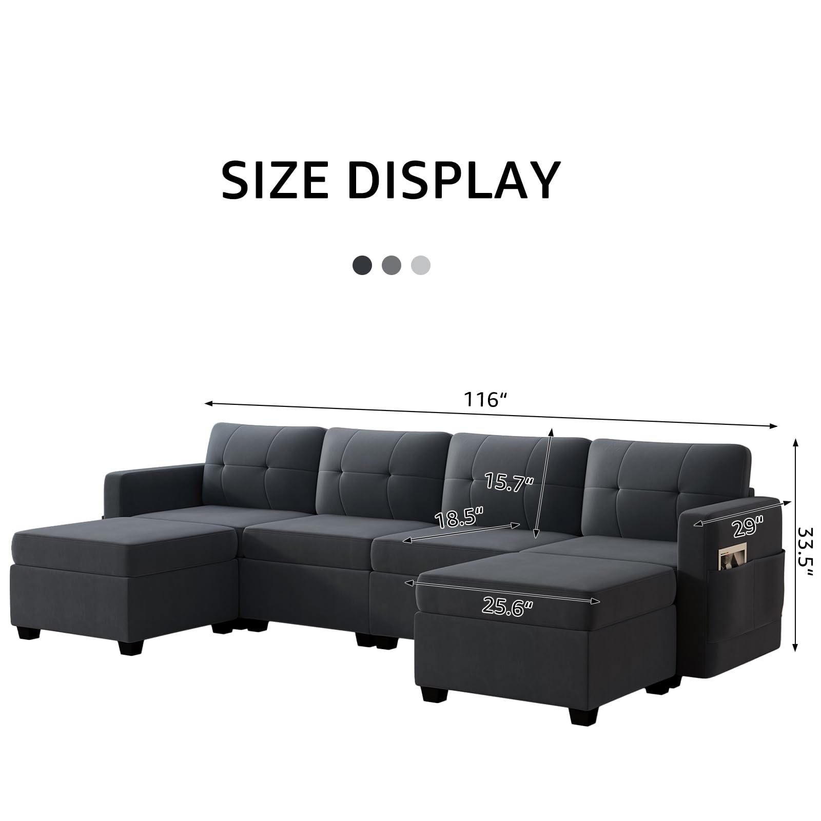 Wimarsbon Modular Sectional Sofa Convertible U-Shaped Sofa Couch 6 Seats Comfy Modular Couch with Storage Ottomans, Sectional Sofa Bed Set for Living Room Apartment & Lounge