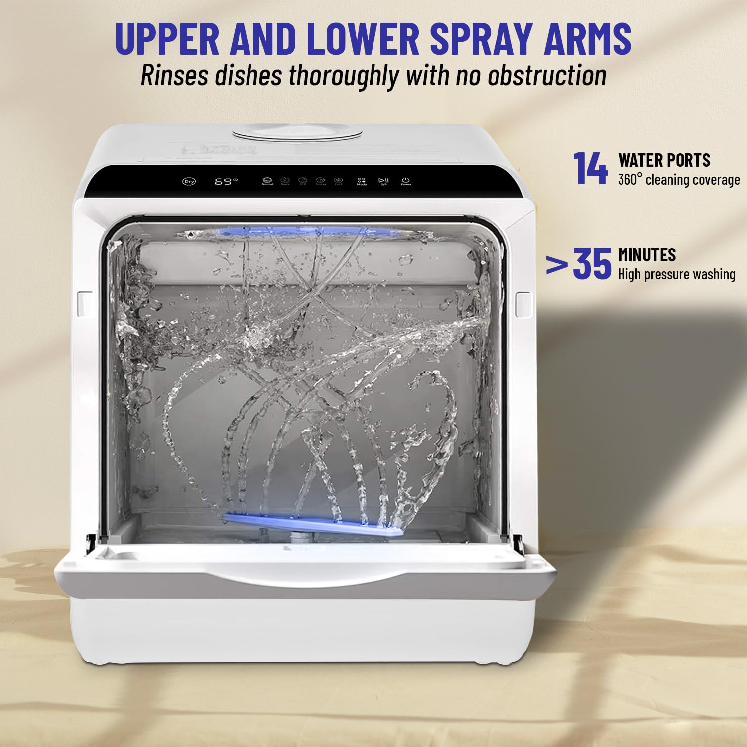 Portable dishwasher countertop with 5L Built- in Water Tank,6 programs for washing, No hookup needed,360° Dual Spray,192℉-High-Temp and Air Dry function, mini dishwasher RVs, lavaplatos