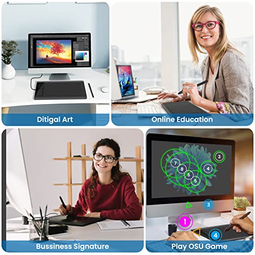XOPPOX Graphics Drawing Tablet 10 x 6 Inch Large Active Area with 8192 Levels Battery-Free Pen and 12 Hot Keys, Compatible with PC/Mac/Android OS for Painting, Design & Online Teaching