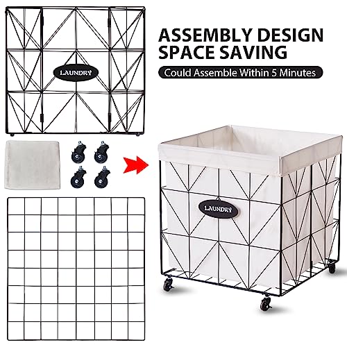 Wimarsbon Shelf Baskets,Storage Basket with wheels,Metal Frame Collapsible Storage Bins,Basket Boxes with Controllers are Easy to Move,Detachable Lined Storag Boxes for Home Organizers (210L-LD-Black)