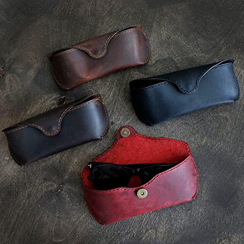 MyMesken- Leather Glasses Case- Premium Quality Eyeglass & Sunglass Case for Men and Women- Handmade, Thick Leather, Stylish Design- Protects Your Glasses- Magnetic Snap Closure- Brown Leather