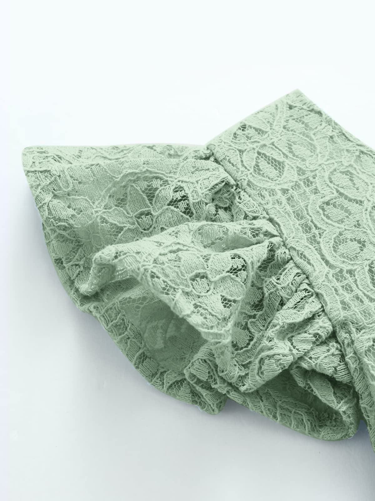 SISIDOLLS Little Girls Tie Back Sleeveless Ruffle Crochet Lace Elegant Dresses(Dusty Green, 5T)