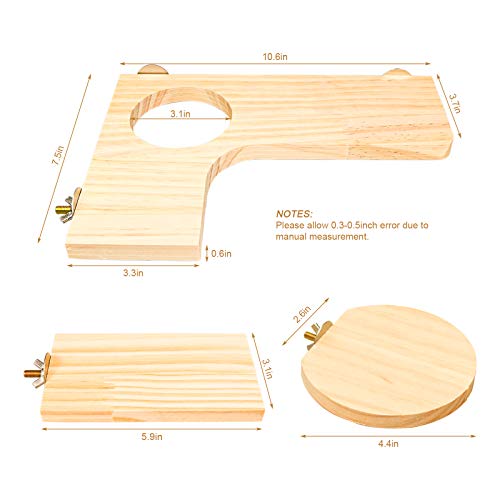 Squirrel Gerbil Chinchilla Dwarf Hamster L-Shaped Pedal Wooden Platform, 3 Pieces of Natural Wooden Parrot Hamster Round Standing Board (Style-2)