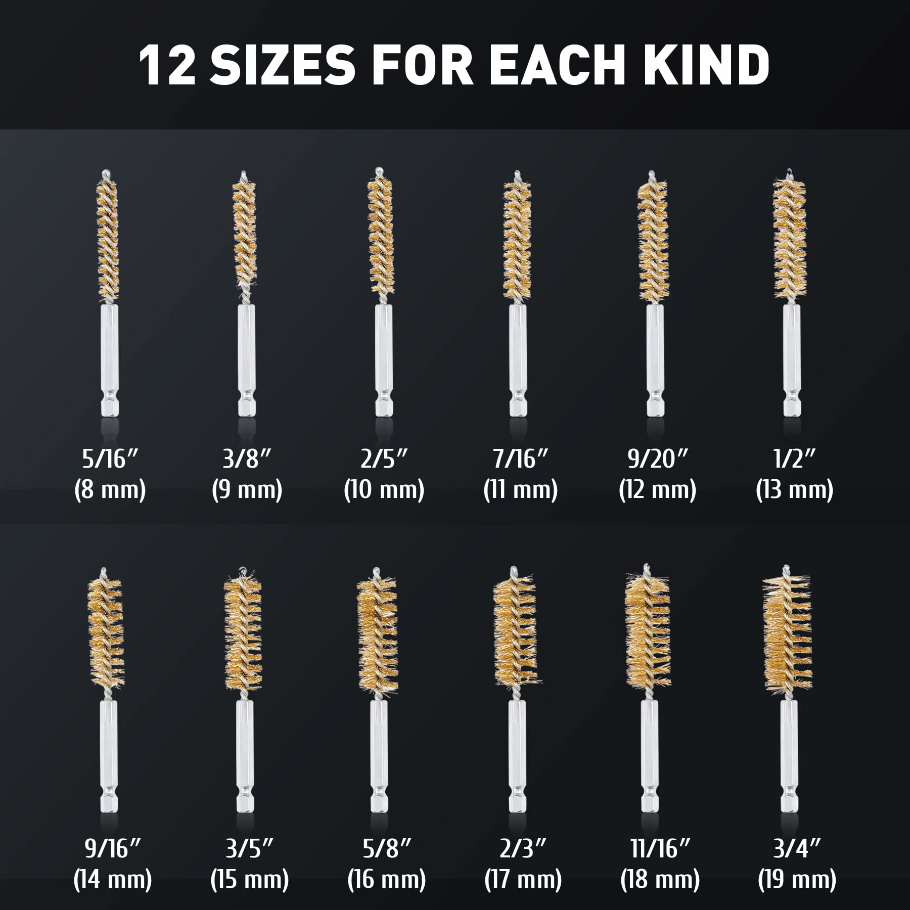 Orion Motor Tech 38pc Wire Brush Set, Bore Brush for Drill with 1/4 Inch Hex Shank and Long Extension Bars, 8-19mm Dia Round Wire Brush Kit, 0.31-0.75 Inch Stainless Steel Brass Nylon Cleaning Brushes