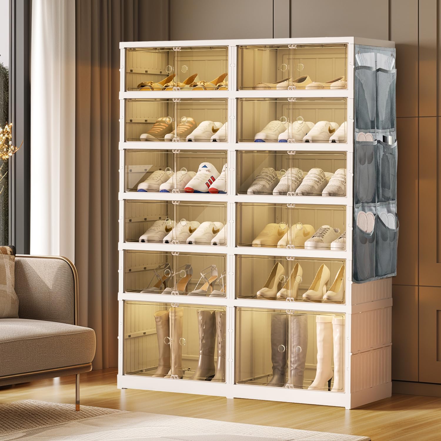 Tokokimo 6-Tier Foldable Shoe Rack, 24 Pairs Shoe Storage, Portable Shoe Rack Organizer with Magnetic Clear Door, Fast Easy Assemble Shoe Cabinet
