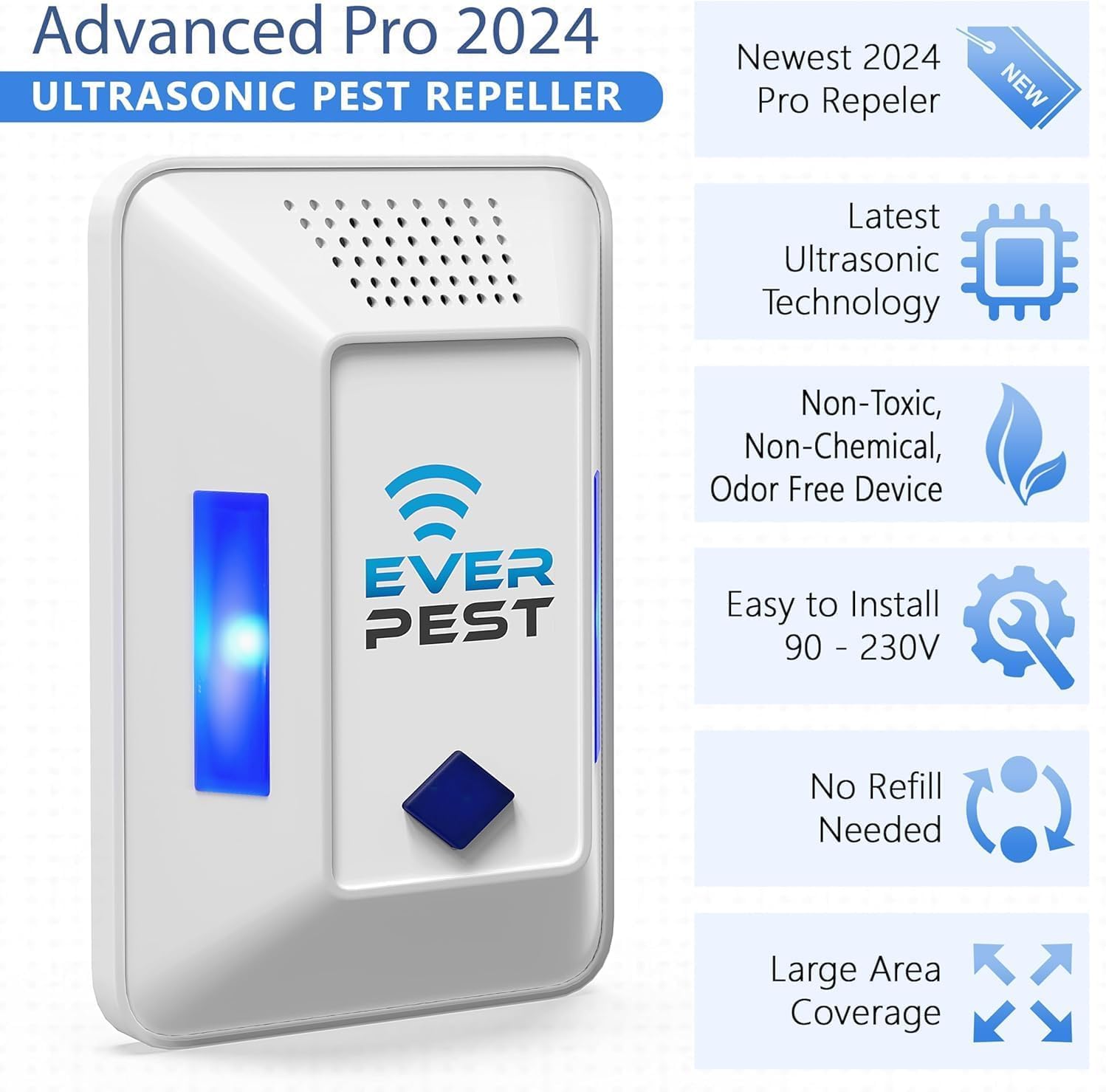 Ultrasonic Pest Control Repeller Plug in - 2 Pack Device Repels Cockroach Cricket Bug Flea Fruit Flies Deterrent, Ultrasound Insect Mice Roach Rat