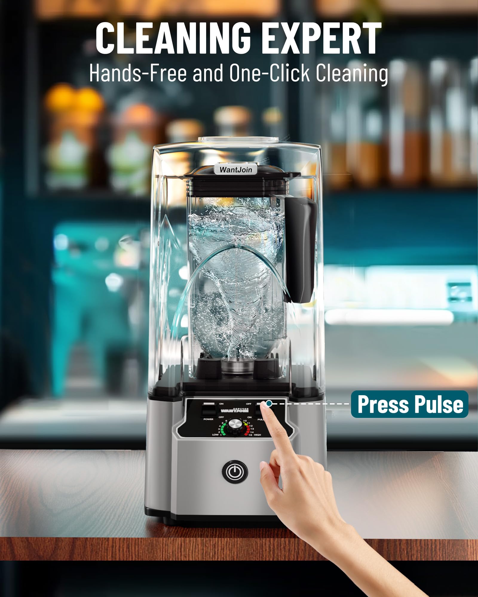 WantJoin Professional Commercial Blender With Shield Quiet Sound Enclosure 2200W Industries Strong and Quiet Professional-Grade Power, Self-Cleaning,Grey