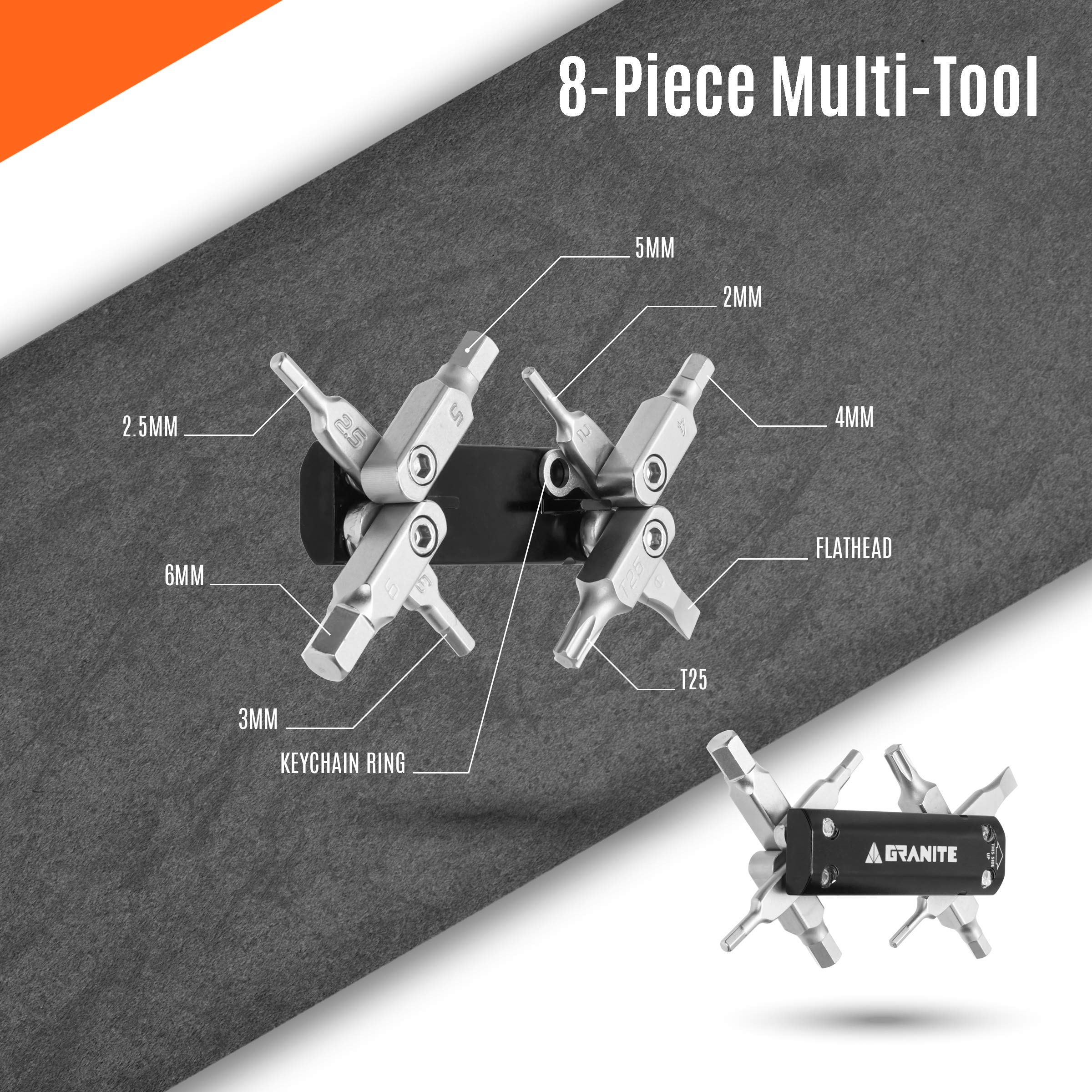 Granite Stash Multi-Tool Kit - Compact Bike Tools Stored Inside Steerer Tube, 1 1/8" Straight Steerer Model (Black)