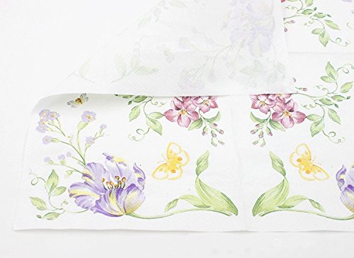 WallyE Decoupage Napkins, Flower and Butterfly Luncheon Napkins for Bridal Shower Tea Party or Wedding,20 Pack