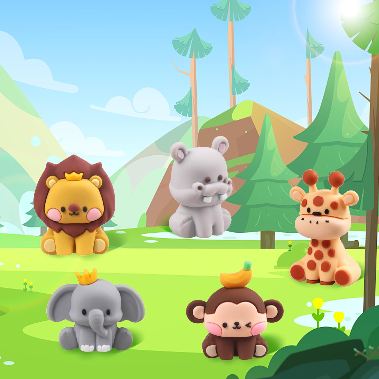 Jungle Safari Animal Cake Toppers β Lion Giraffe Monkey Hippo Elephant for Baby Shower